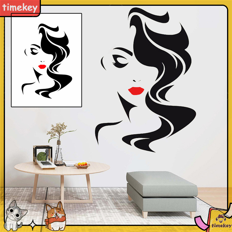 【Timekey】Beautiful Lady Wall Stickers Beauty Salon Hairdresser Wall ...