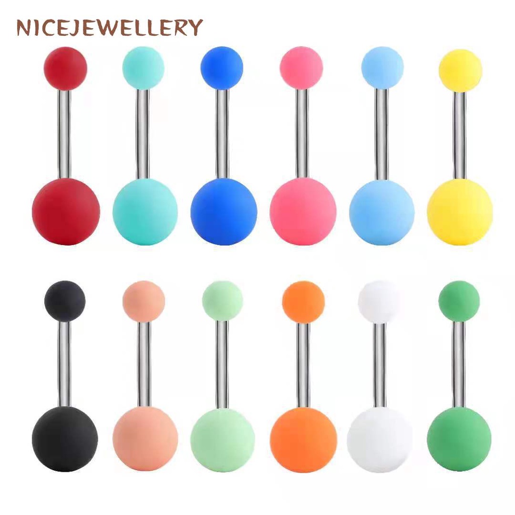 Multicolor Navel Rings 1 PC Stainless Steel Belly Button Rings Double Balls Acrylic Navel Belly ...