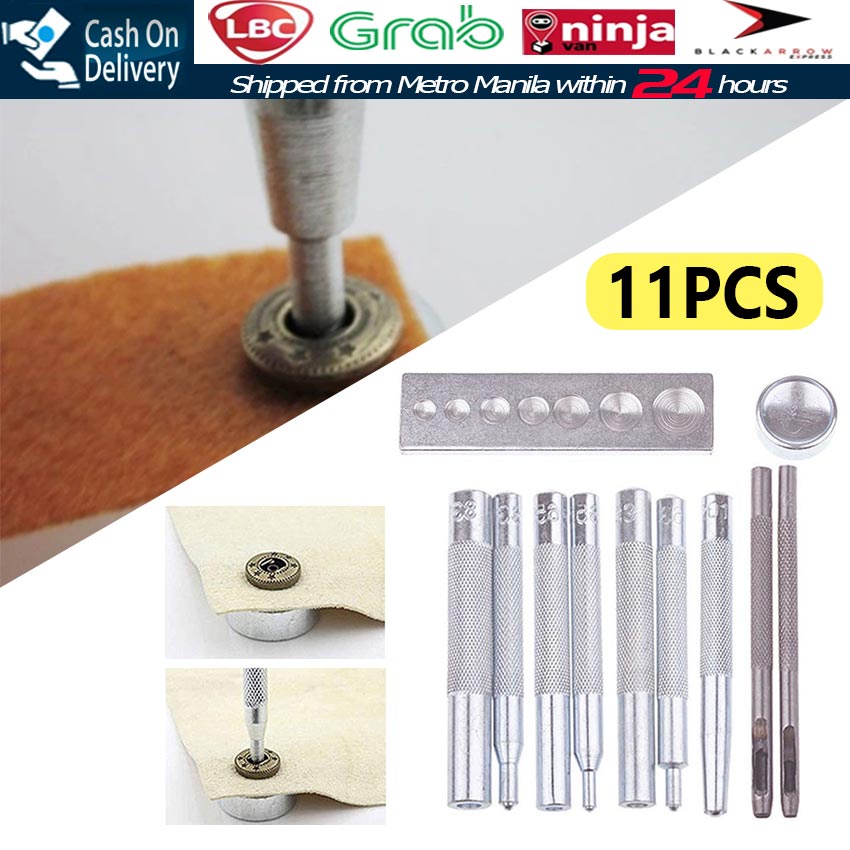 11PCS 10-17mm Punch Tool Rivet Button Setter Leather Craft DIY Kit Die Puncher Hole Snap Base ...