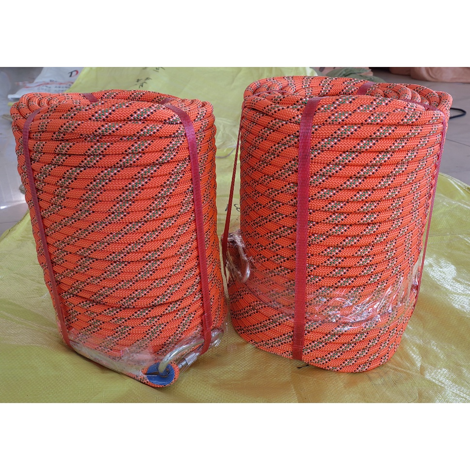 10mm/12mm 50m/100m climbing rope/static rope/safety rescue rope/fire rope with 2 climbing ...