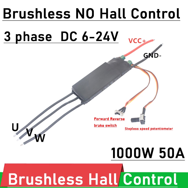 1000W 3phase Brushless Hall Control DC 12V 24V motor Drive Controller 0 ...