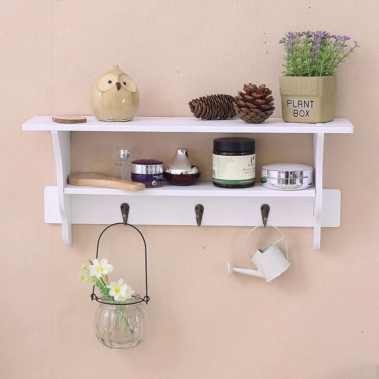 Wooden Double layer wall shelf Wall Mounted Hook With Shelf | Shopee ...