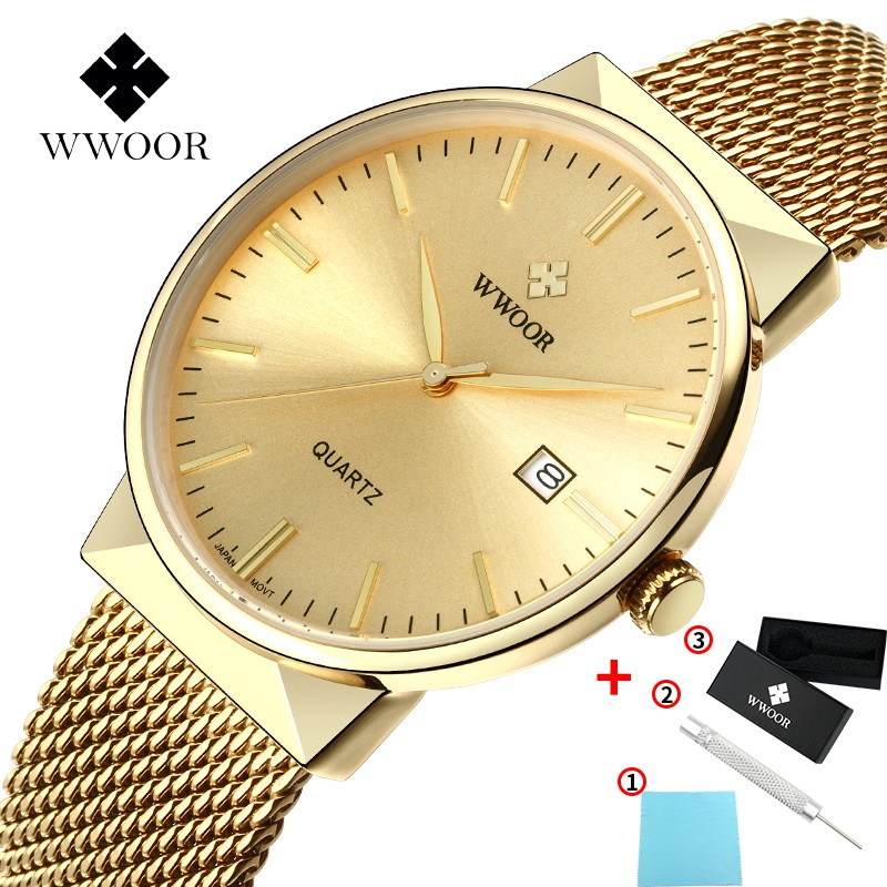 Wwoor Men Watch Waterproof Quartz Analog Gold 8826w | Shopee Philippines