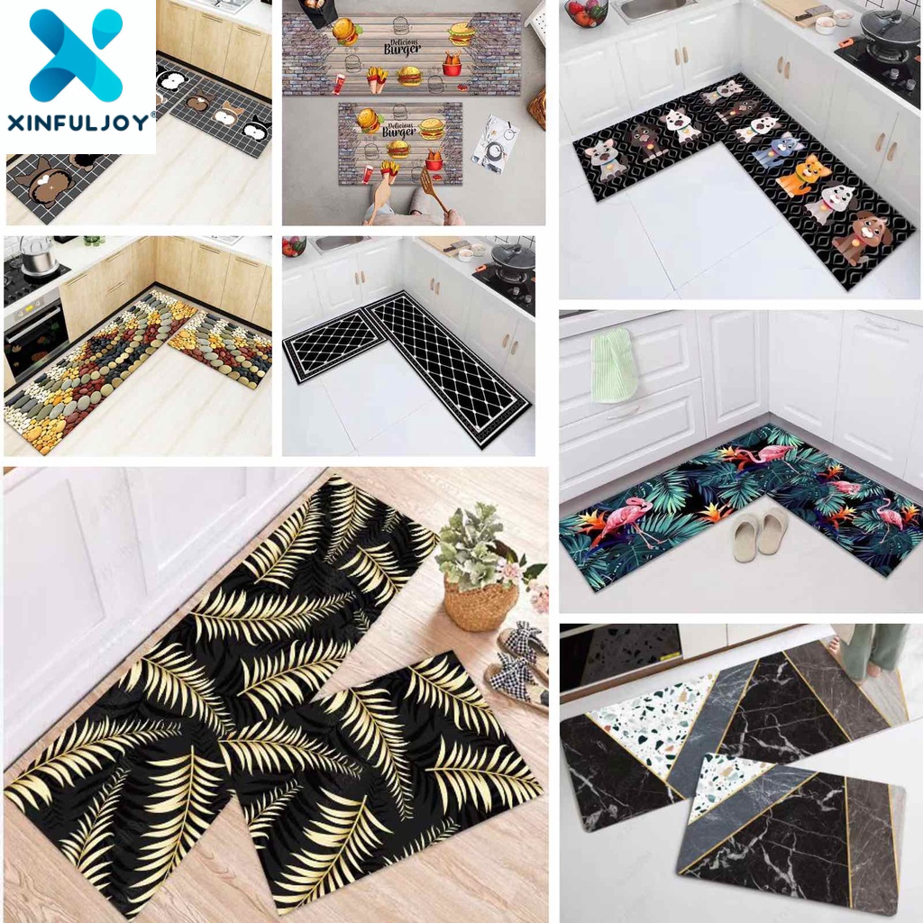 2 in 1 Kitchen Floor Mat Printed Long Non-Slip Home Entrance Mat Living ...