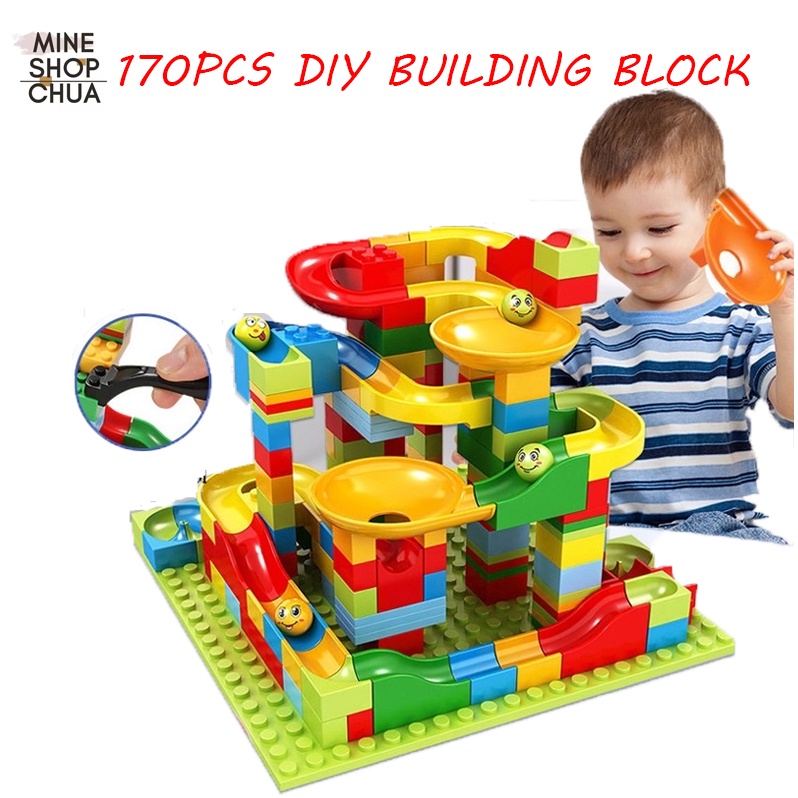 170 PCS DIY Big Building Blocks For Kids Marble Race Track Ball Block ...
