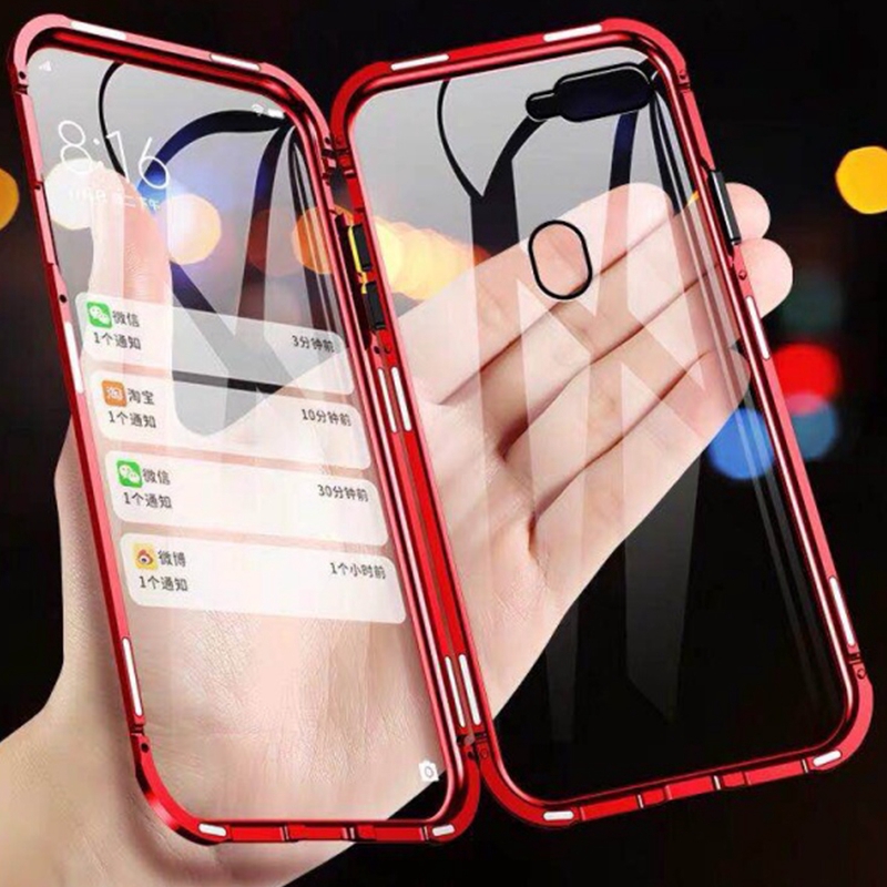 OPPO A3s A5s A7 F9 Magnetic Hard Case Metal Frame + Double-sided Glass ...
