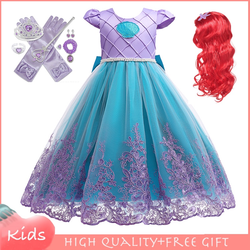 Mermaid Dress For Kids Girl Embroidery Bow Princess Ariel Gown ...