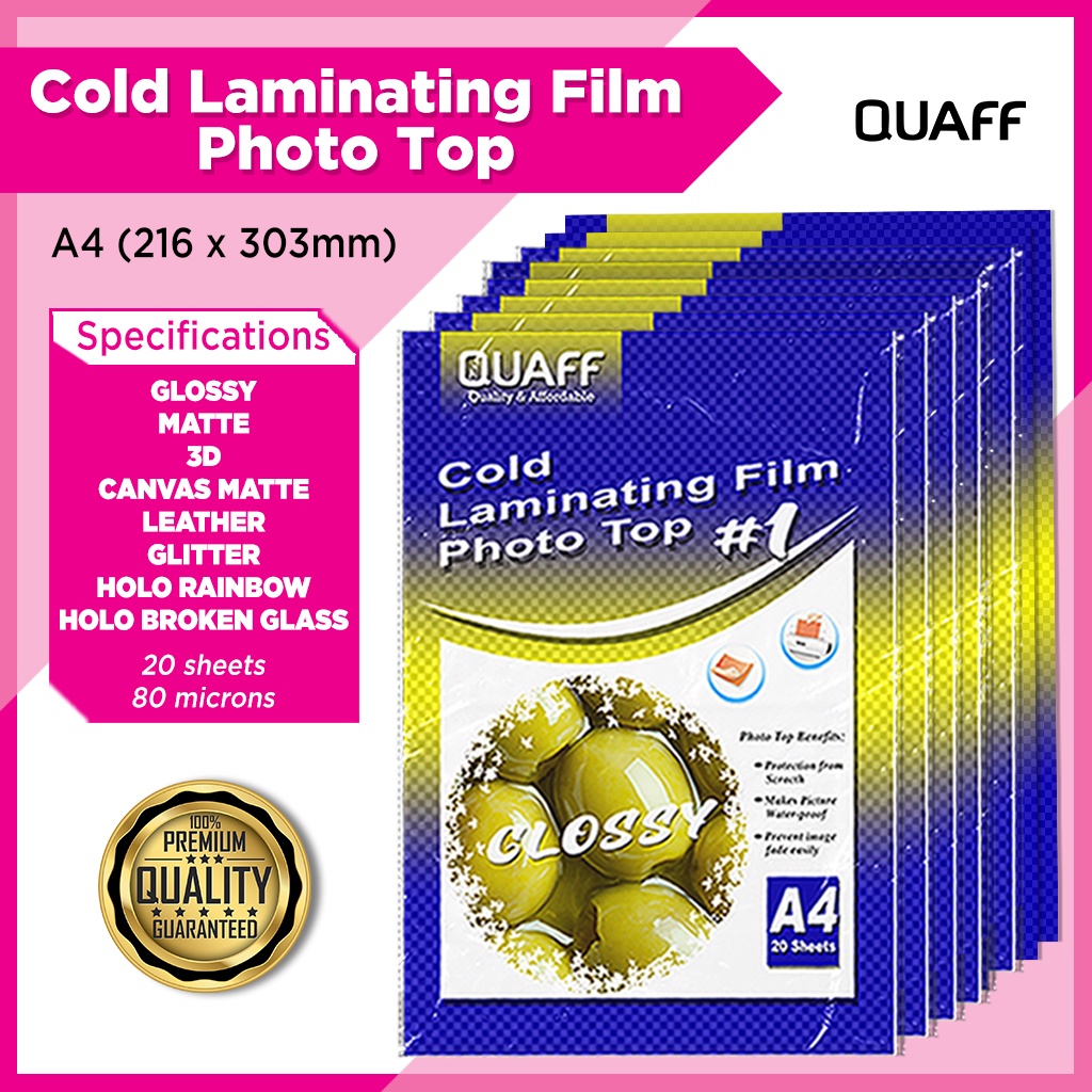 QUAFF Photo Top Cold Laminating Film A4 size 20sheets (Matte/Glossy ...