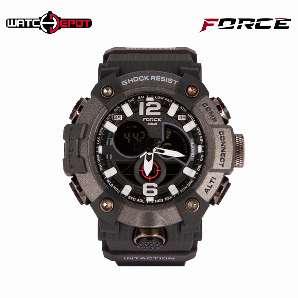 Force Mens Dual Display Rubber Sports Watch 3302C (Black/White ...