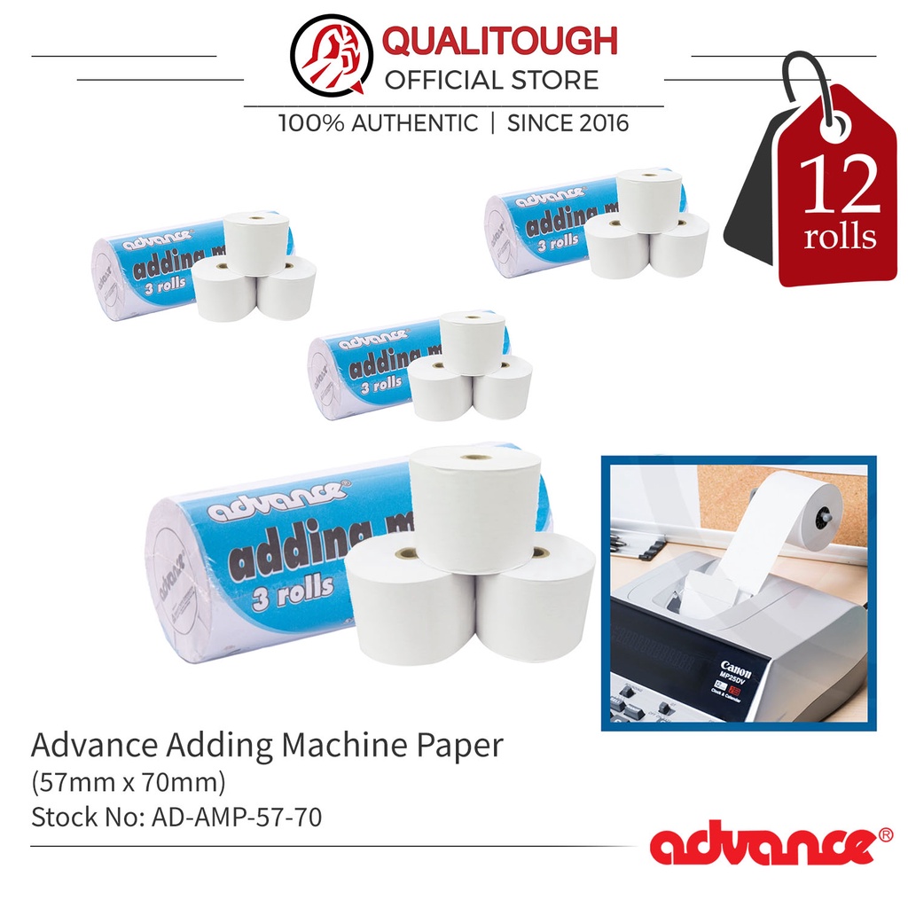 12 rolls Advance Adding Machine Paper [AD-AMP-57-70] (57mm x 70mm ...