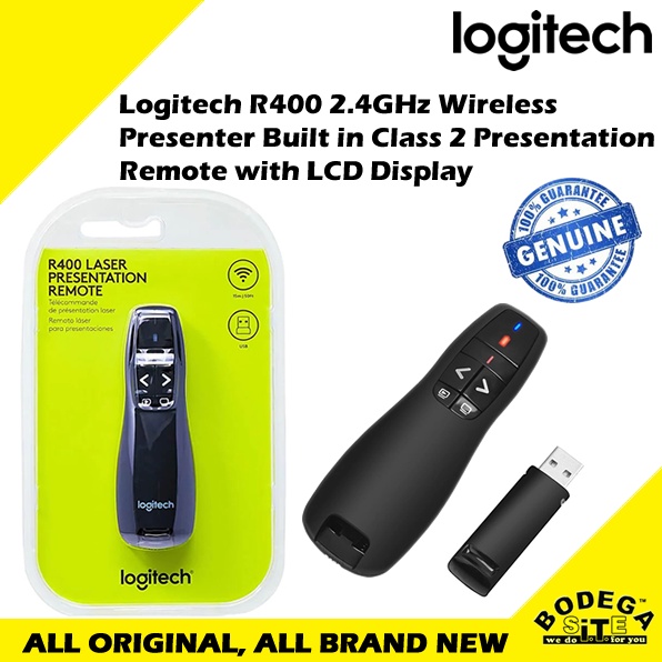 Logitech R400 2.4GHz Wireless Presenter Built in Class 2 Presentation ...