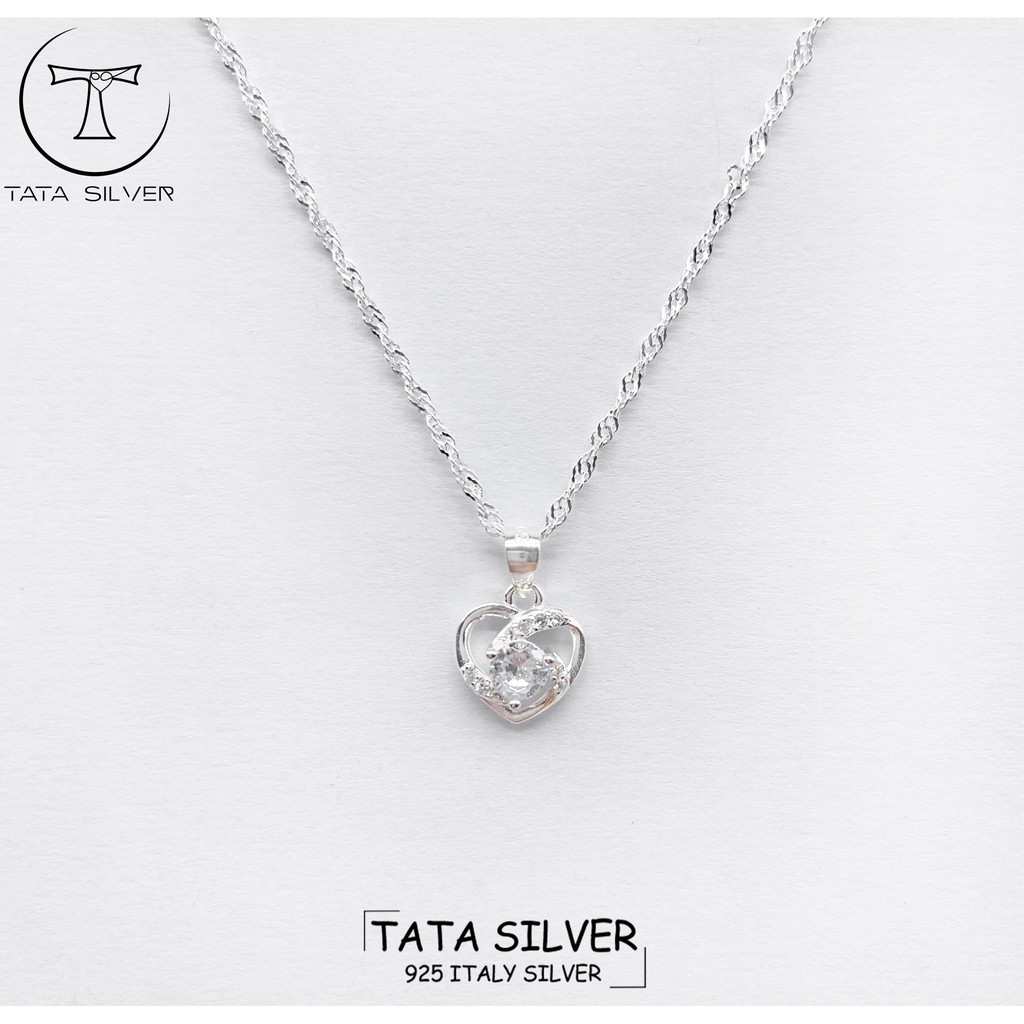 TATA Silver Genuine 92.5 Italy Silver New Simple Studded Heart Necklace ...