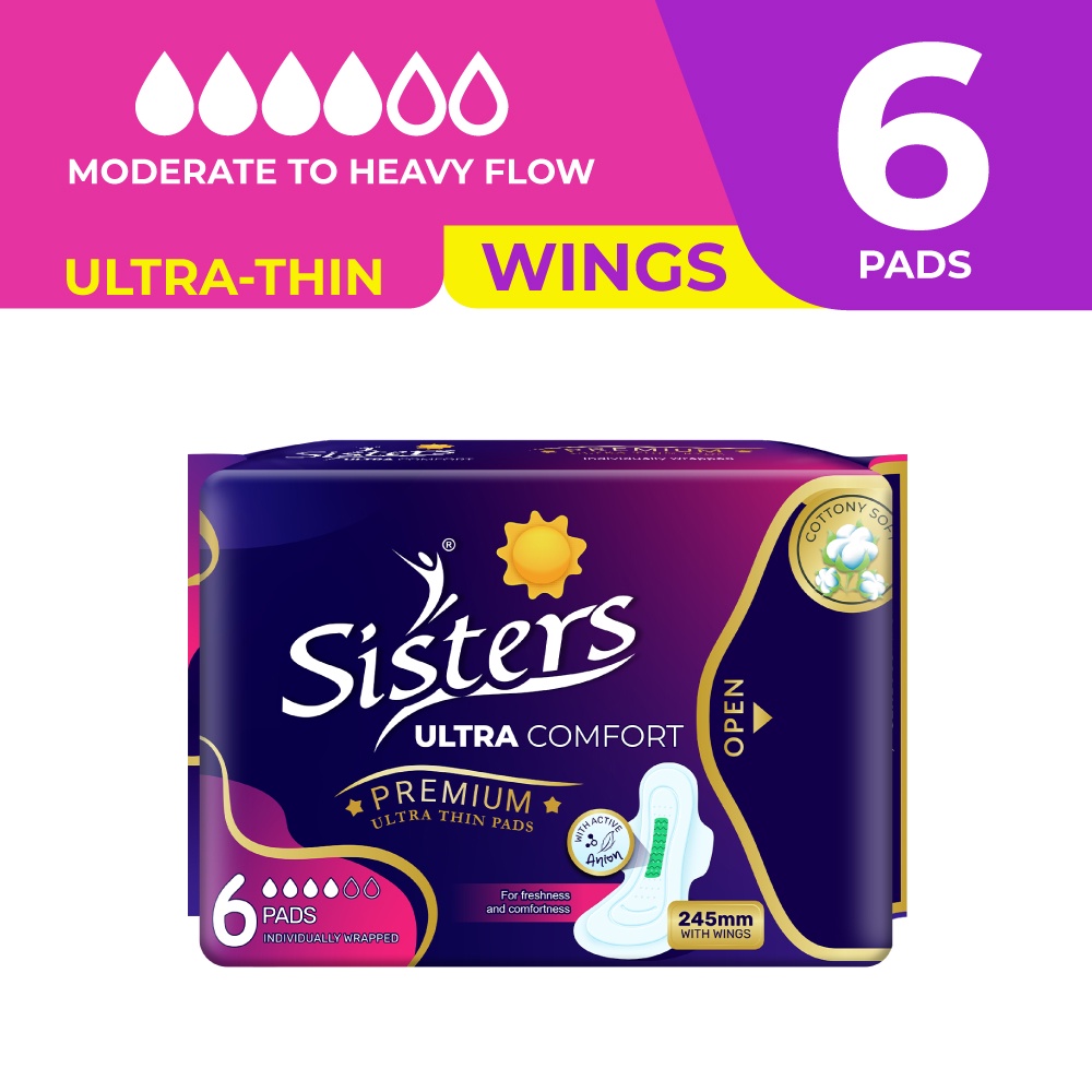 Sisters Ultra Thin Pads with wings 6's Premium | Shopee Philippines