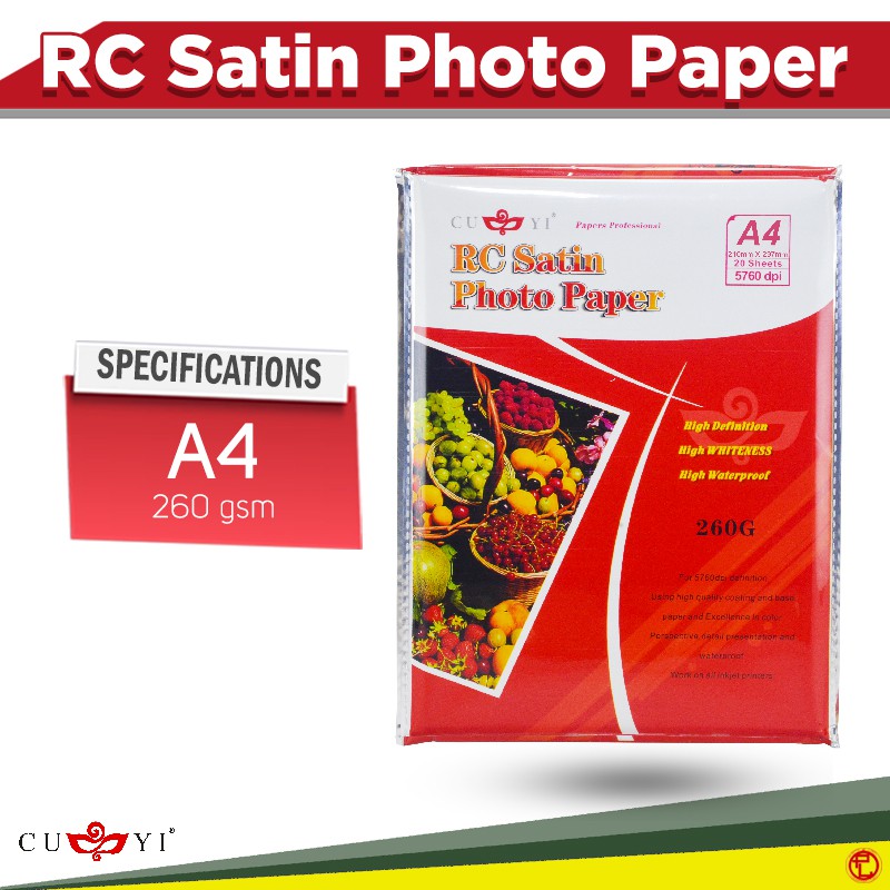 Cuyi Rc Satin Photo Paper 260gsm A4 5r 4r 3r Size Resin Coated 20 ...