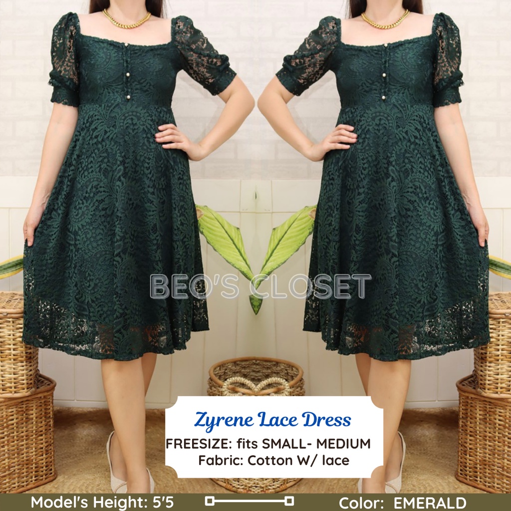 ZYRENE DRESS WITH LACE FABRIC COTTON WITH LACE FREESIZE FITS SMALL TO MEDIUM | Shopee Philippines