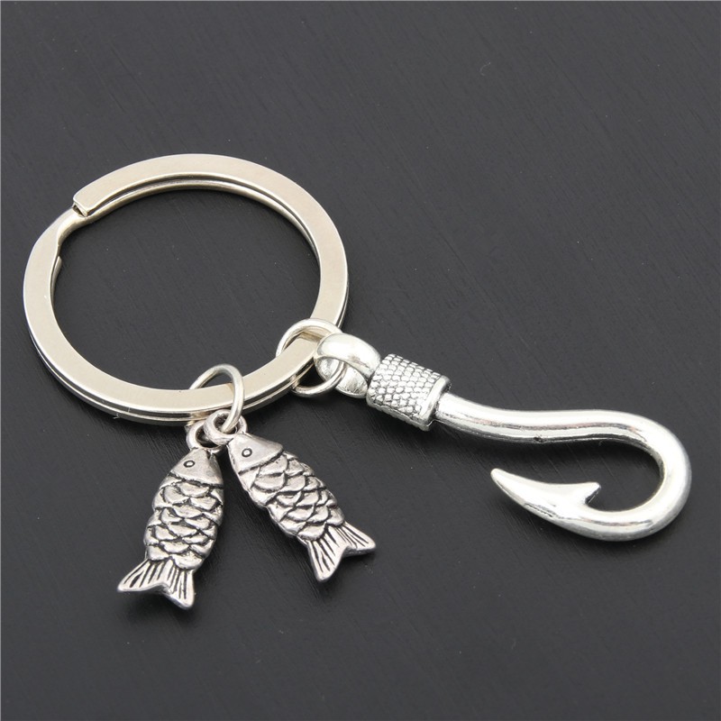 1pc Fish Hook Fishing Keychains Beach Fish Keyring Anchor Lighthouse ...