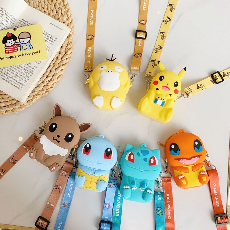 Cute Pokemon Pikachu Silicone Coin Purse Cartoon Messenger Bag Cute ...