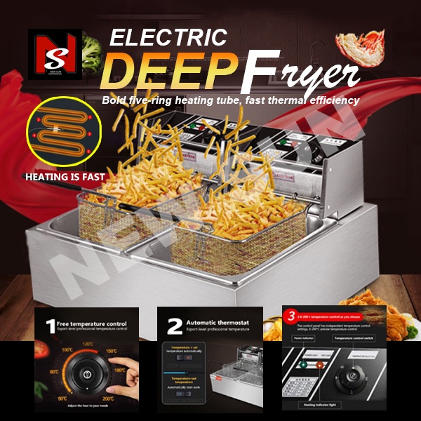 Double Deep Fryer Electric Stainless Steel Deep Oil Fryer (12Liters ...