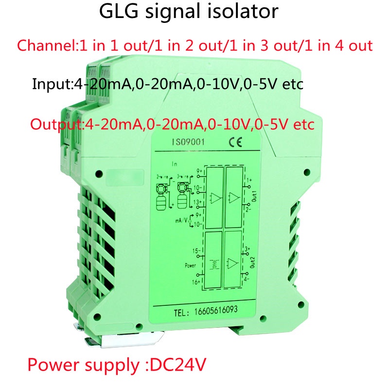 Signal isolator DC24V 4-20ma 0-5v 0-10v Multiple input output Signal isolation transmitter GLG ...