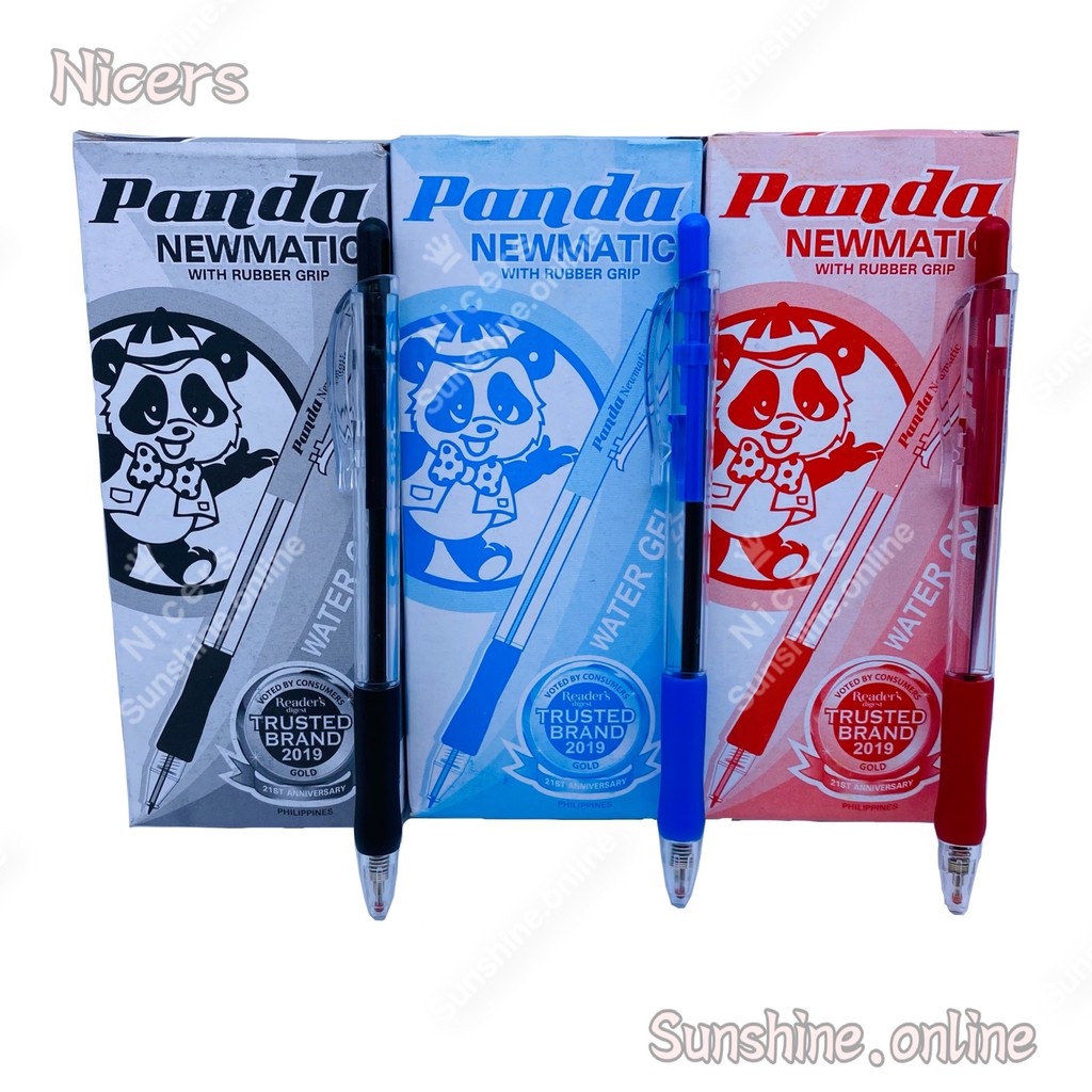 12pcs Original PANDA Newmatic Ballpen With Rubber Grip Water Gel 0.7mm ...