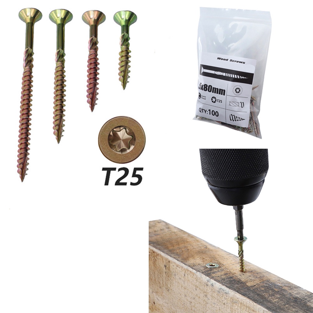100PCS/Package 35 45 60 80mm Woodworking Hole Screws T25 Torx Self ...