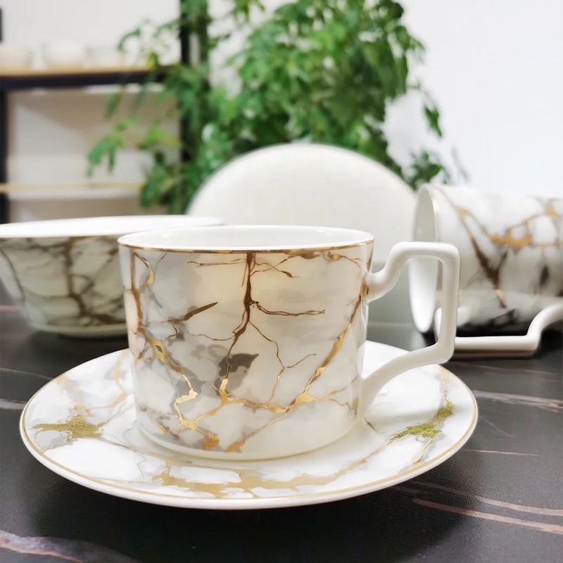 Marble Cup & Saucer Set Bone China | Shopee Philippines