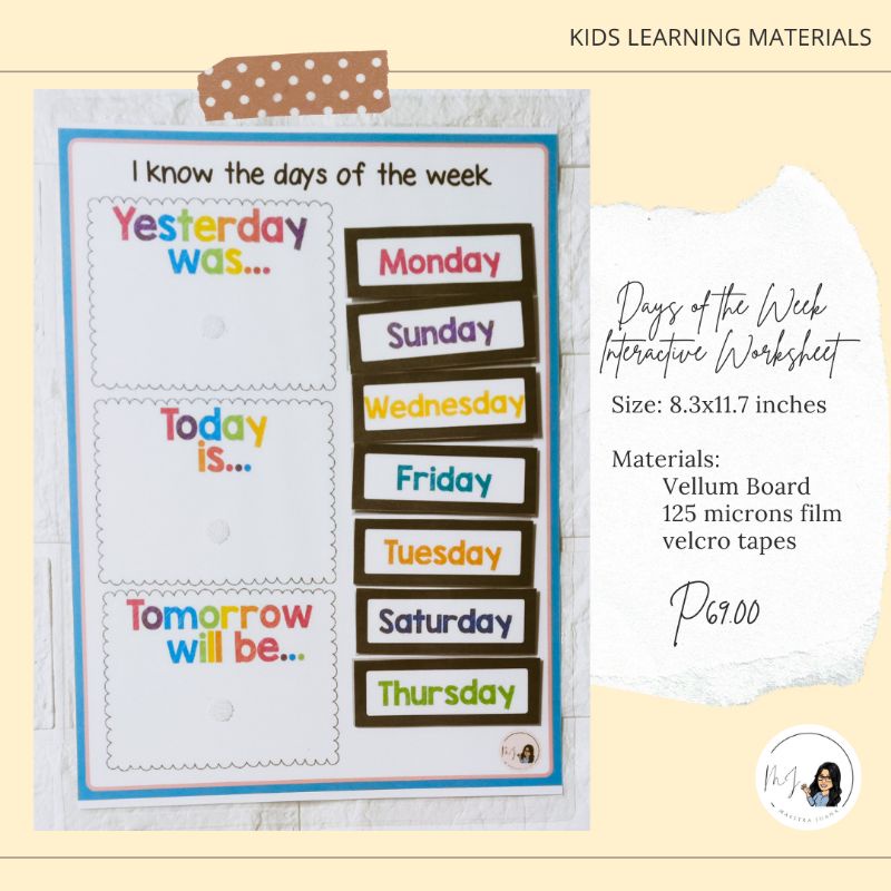 DAYS OF THE WEEK INTERACTIVE LAMINATED WORKSHEET | Shopee Philippines
