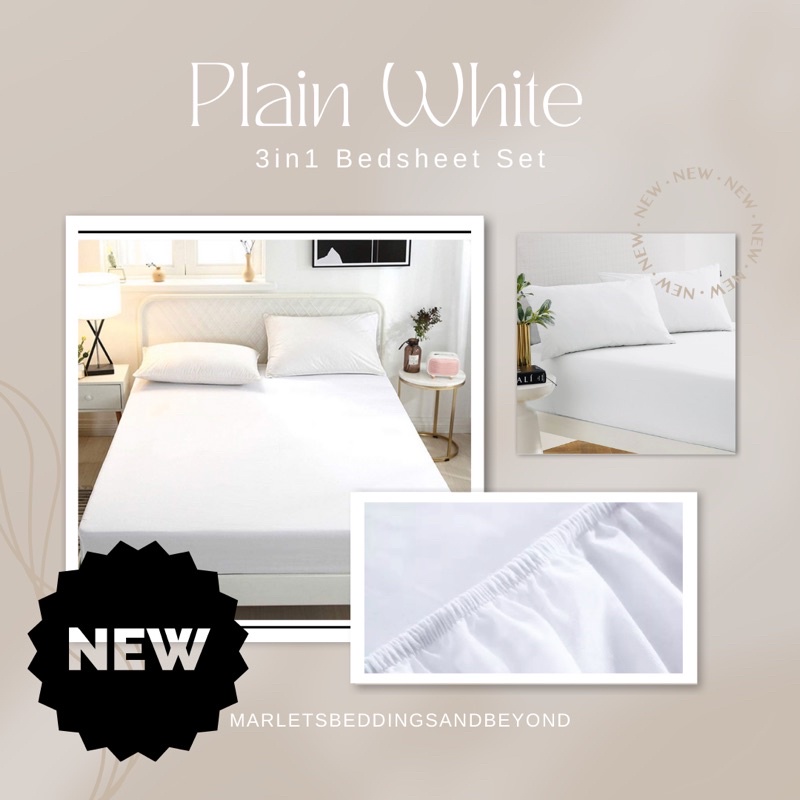 Plain White 3in1 Bedsheet Set Premium Cotton Fully Garterized with 2 ...