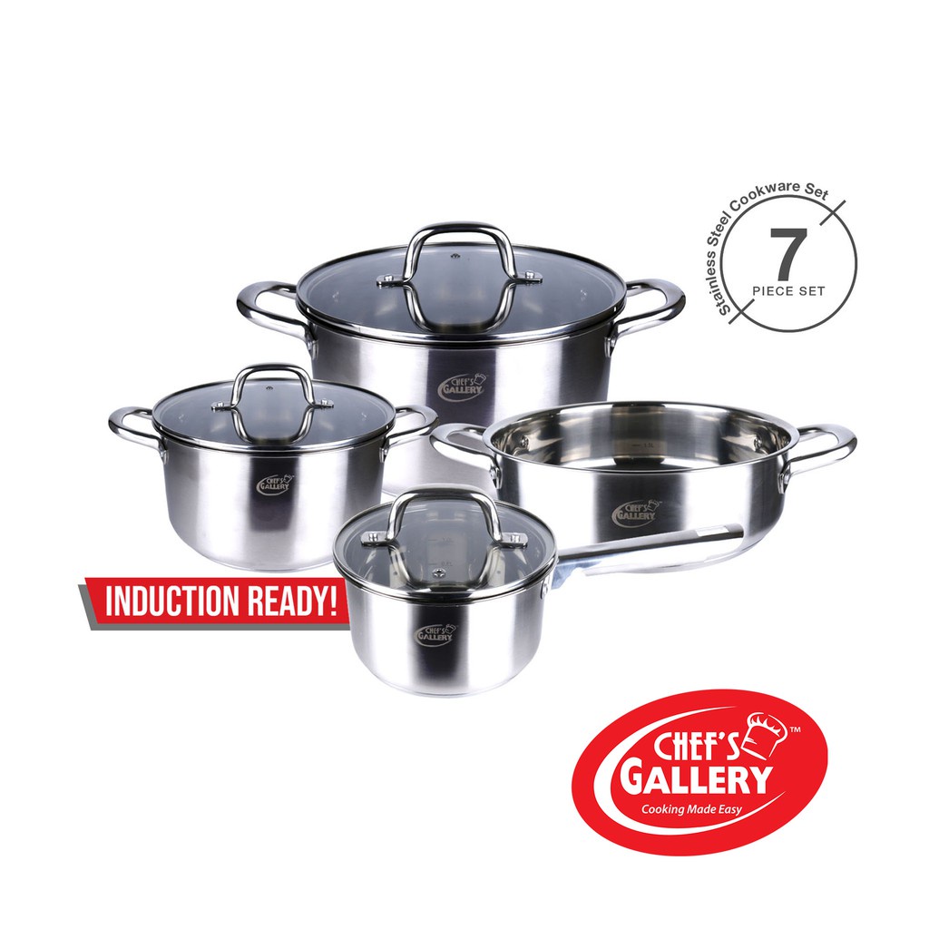 Chef's Gallery Stainless Steel Cookware Set 7pcs | Shopee Philippines