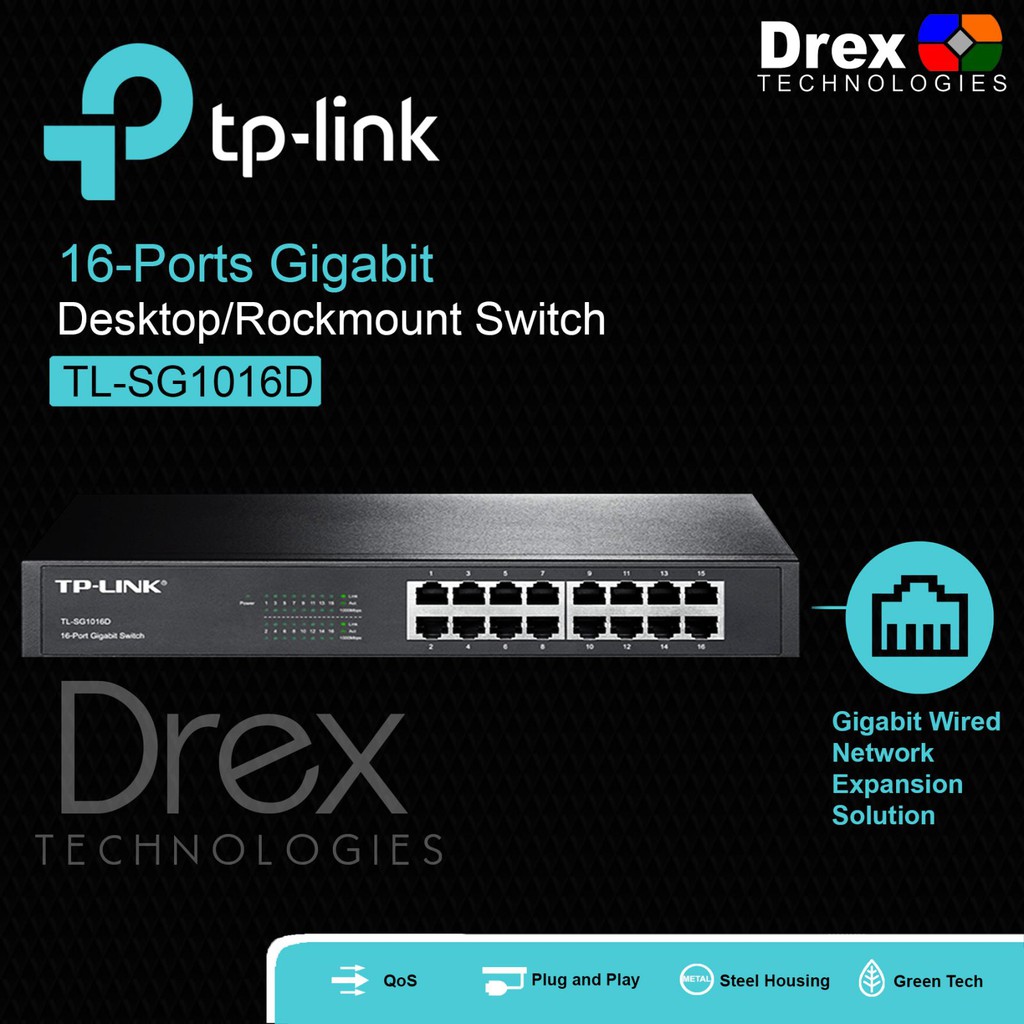 TP-LINK TL-SG1016D 16 Port Gigabit 10/100/1000Mbps 13" Rackmount Desktop Ethernet Network Switch ...