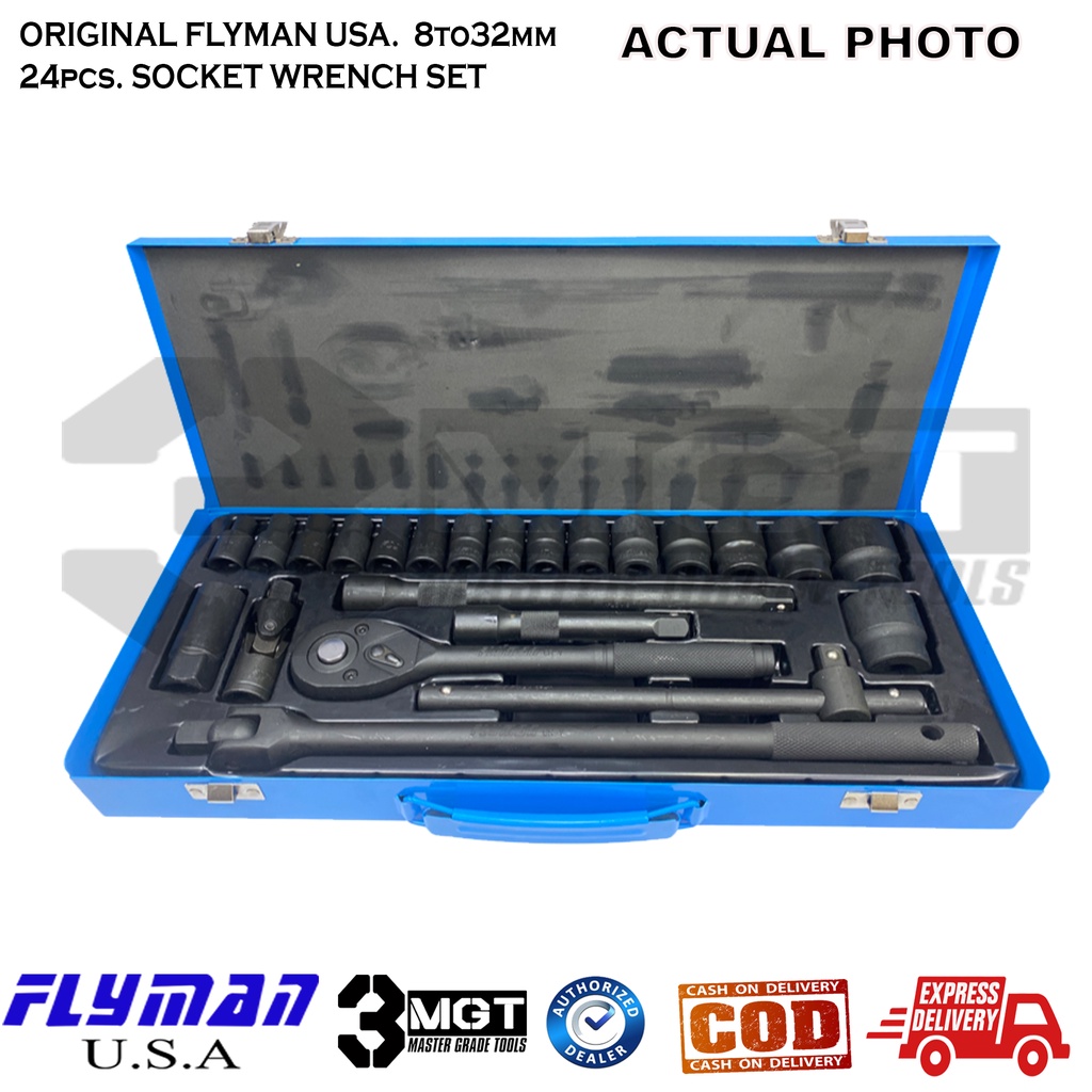 FLYMAN 24 PCS SOCKET WRENCH 1/2 DRIVE 8 TO 32 12point/6 point | Shopee ...