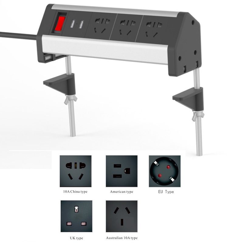 US Plug Aluminum Alloy Table Clamp Metal Socket Office Desktop ...