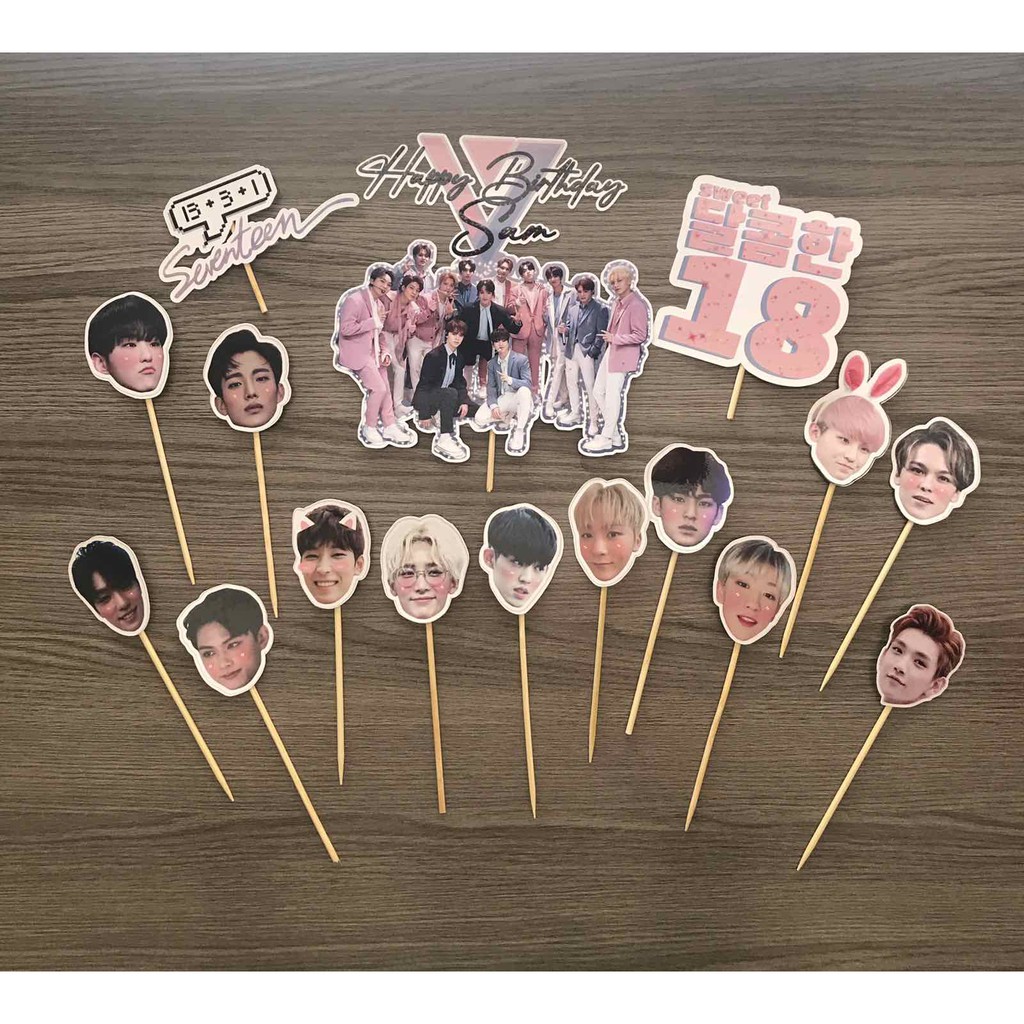 SEVENTEEN KPOP GROUP LAMINATED CAKE & CUPCAKE TOPPER SET WITH ...