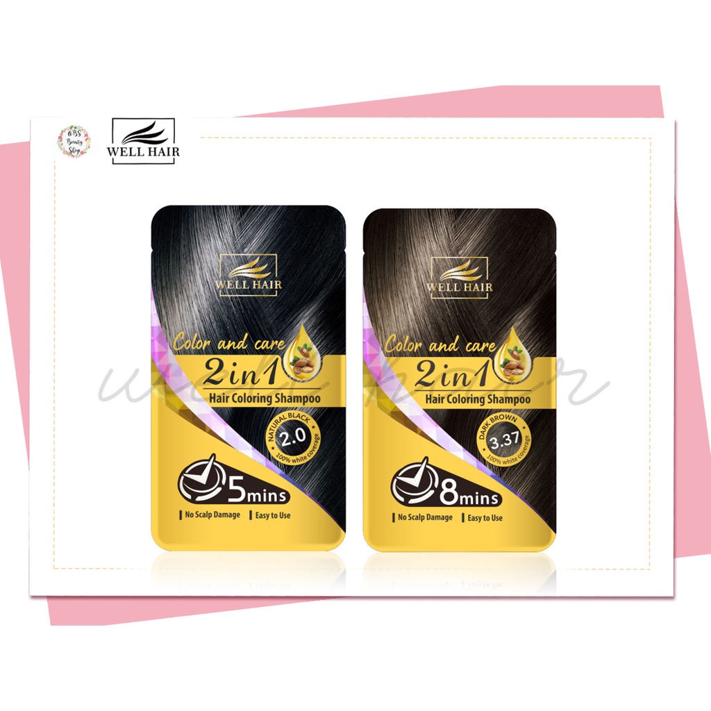 Well Hair Argan Hair Color Shampoo Natural Black or Dark Brown 100% ...