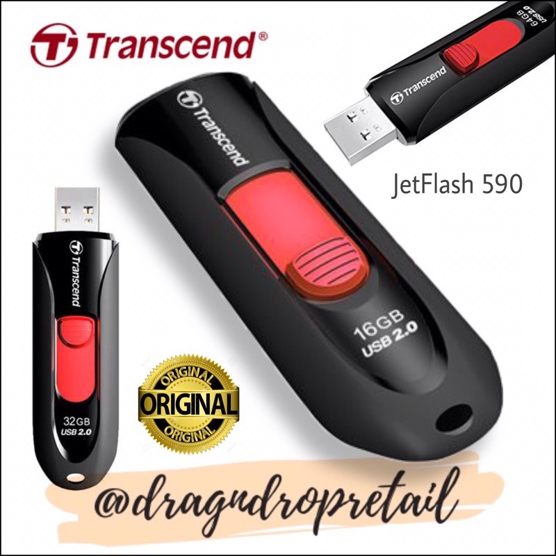 Transcend Jetflash 590 USB 2.0 Flash Drive 16G 32G 64G JF590 (Black ...