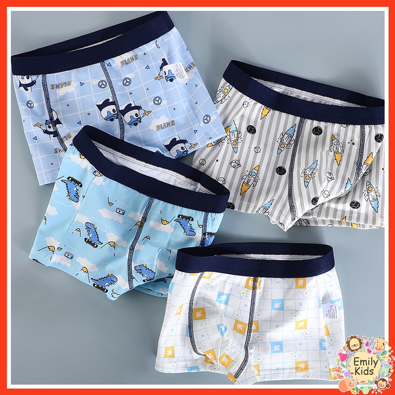 Ready Stocks 4 Pcs 1-13 Yrs Kids Boxer Underwear Pure Cotton Cartoon ...