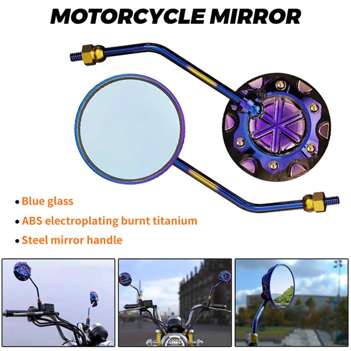 1pair Round Side Mirror Titanium Long Stem Rearview Mirror For