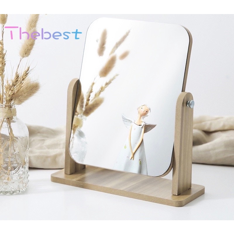 Wooden Mirror 360 Degree Portable Adjustable Table Desk Mirror Bathroom ...