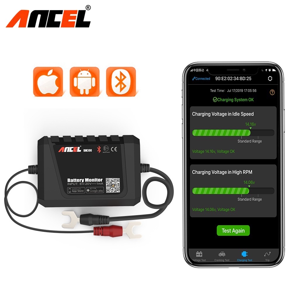 Battery Monitor ANCEL BM300 Bluetooth Voltmeter Automotive Battery ...