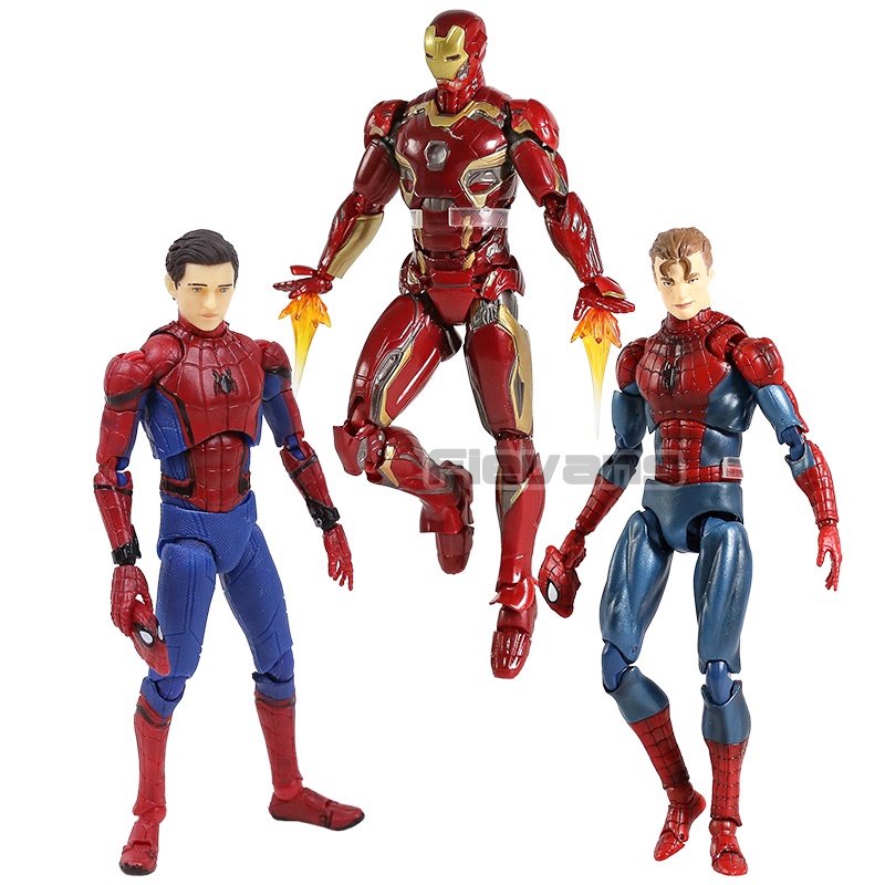 Mafex NO.047 / 075 Spiderman Peter Parker / 022 Iron Man Mark MK 45 PVC ...