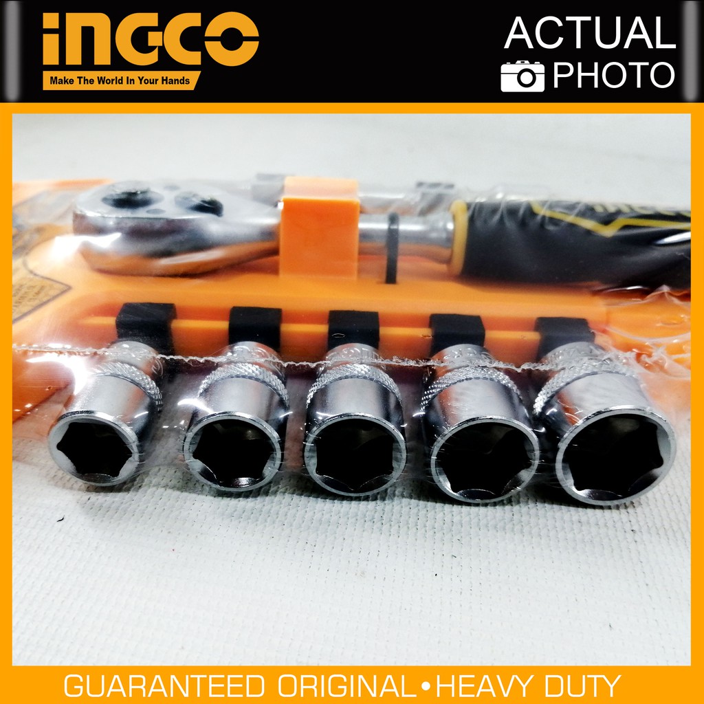 Ingco 12pcs 1/4" Drive Socket Set Quick Release Ratchet Wrench w ...