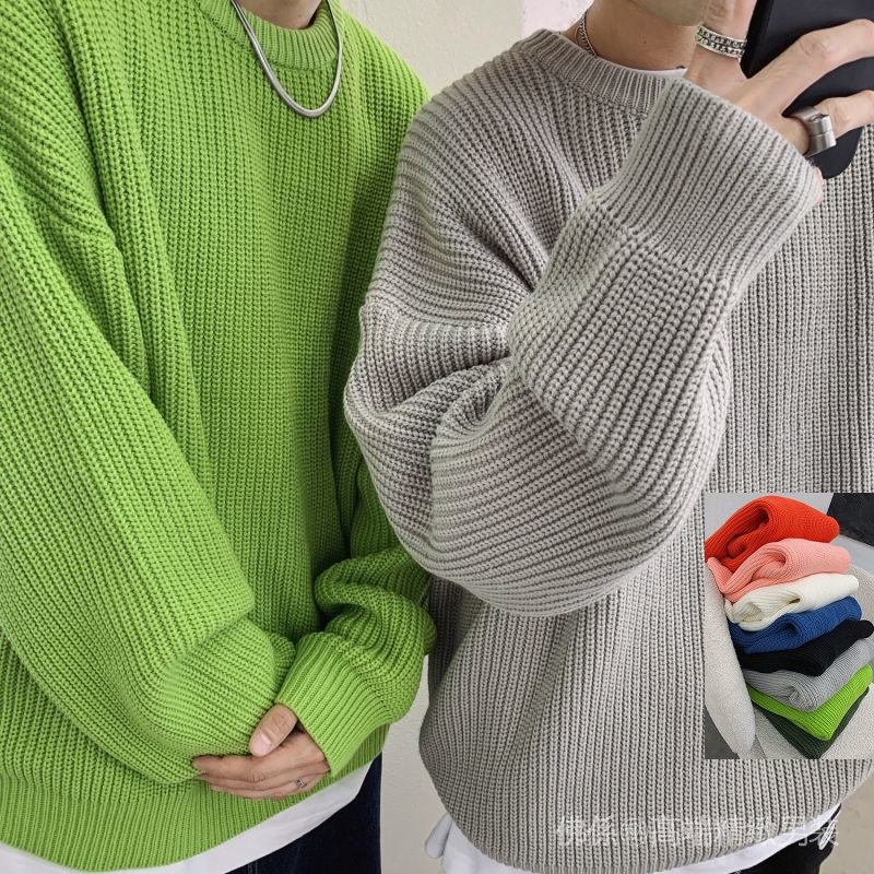 [AQB] Loose Long-Sleeved Sweater Men Lazy Style Couple Round Neck ...