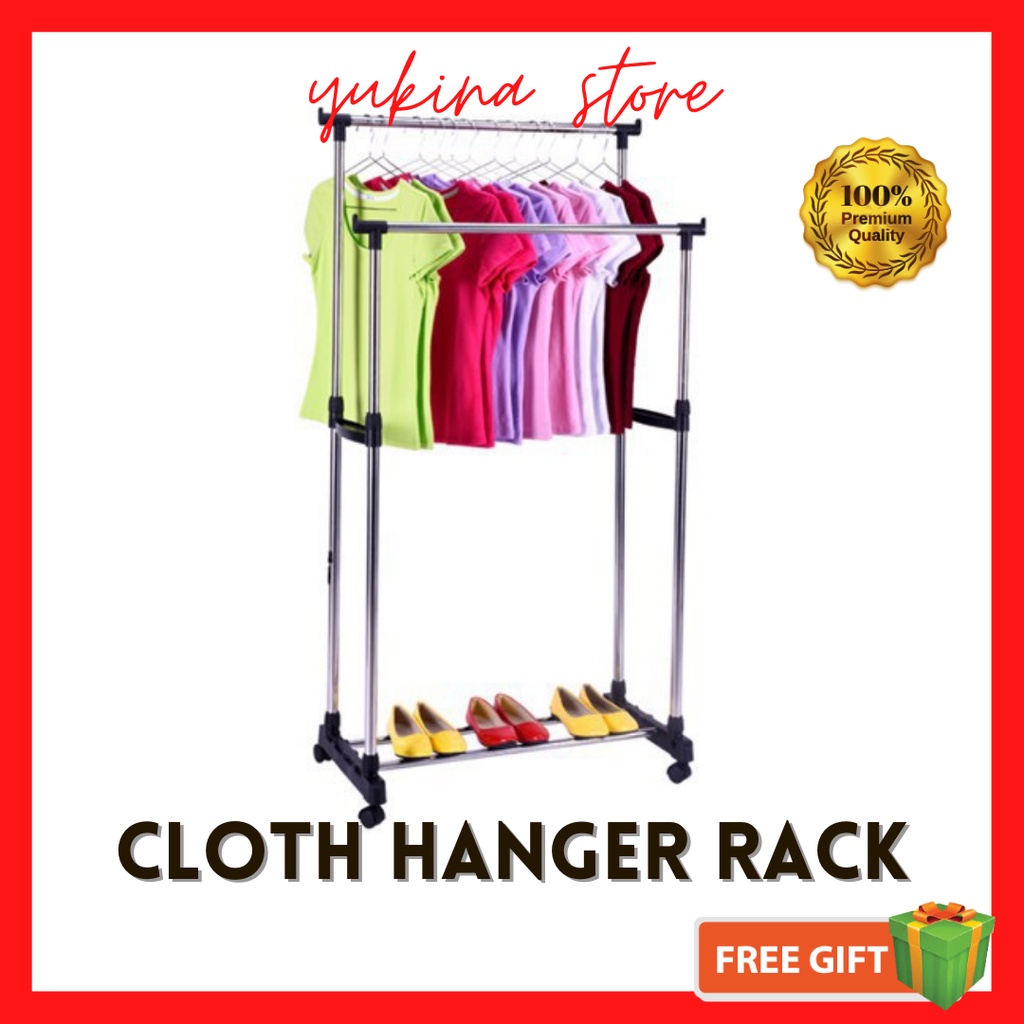 Cloth Clothes Hanger Double Pole Adjustable Stainless Steel Cloth ...