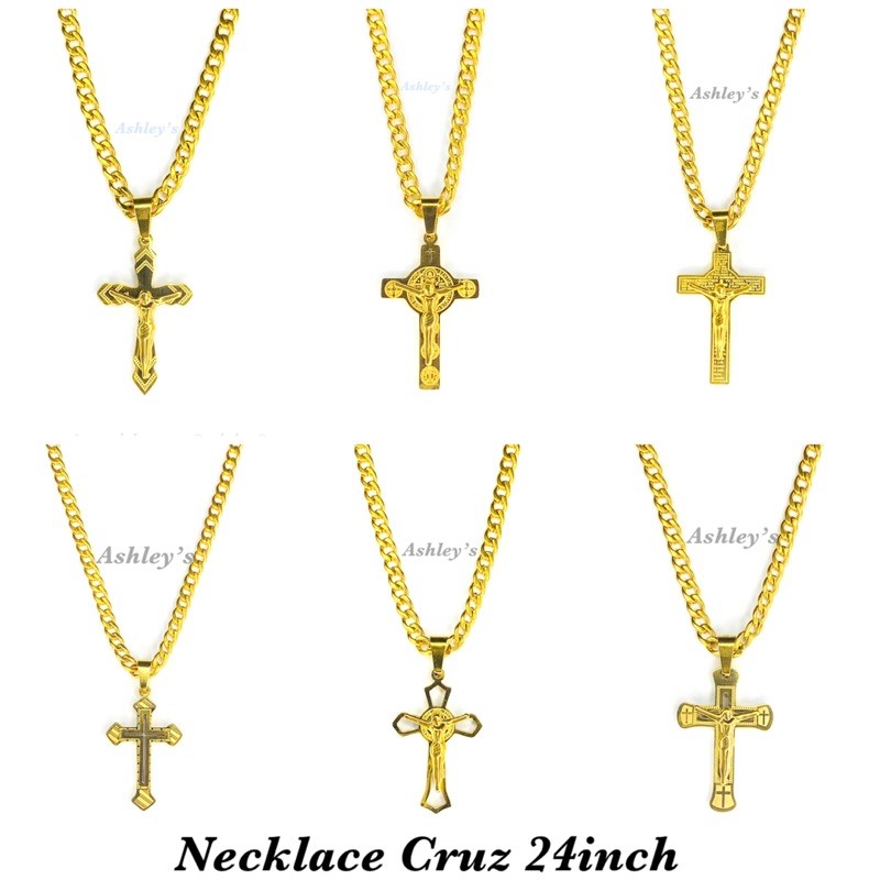 Stainless Gold Cruz Necklace 24inch for adult 1n1Chain | Shopee Philippines