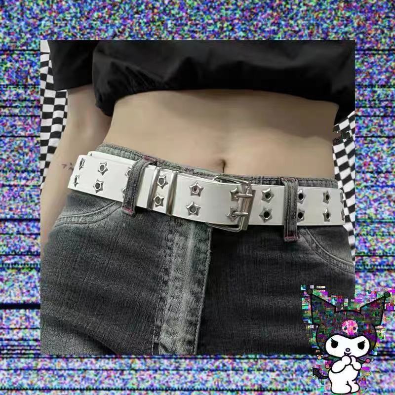 Punk girl star hollow rivet double breasted belt 90s hot girl belt ...