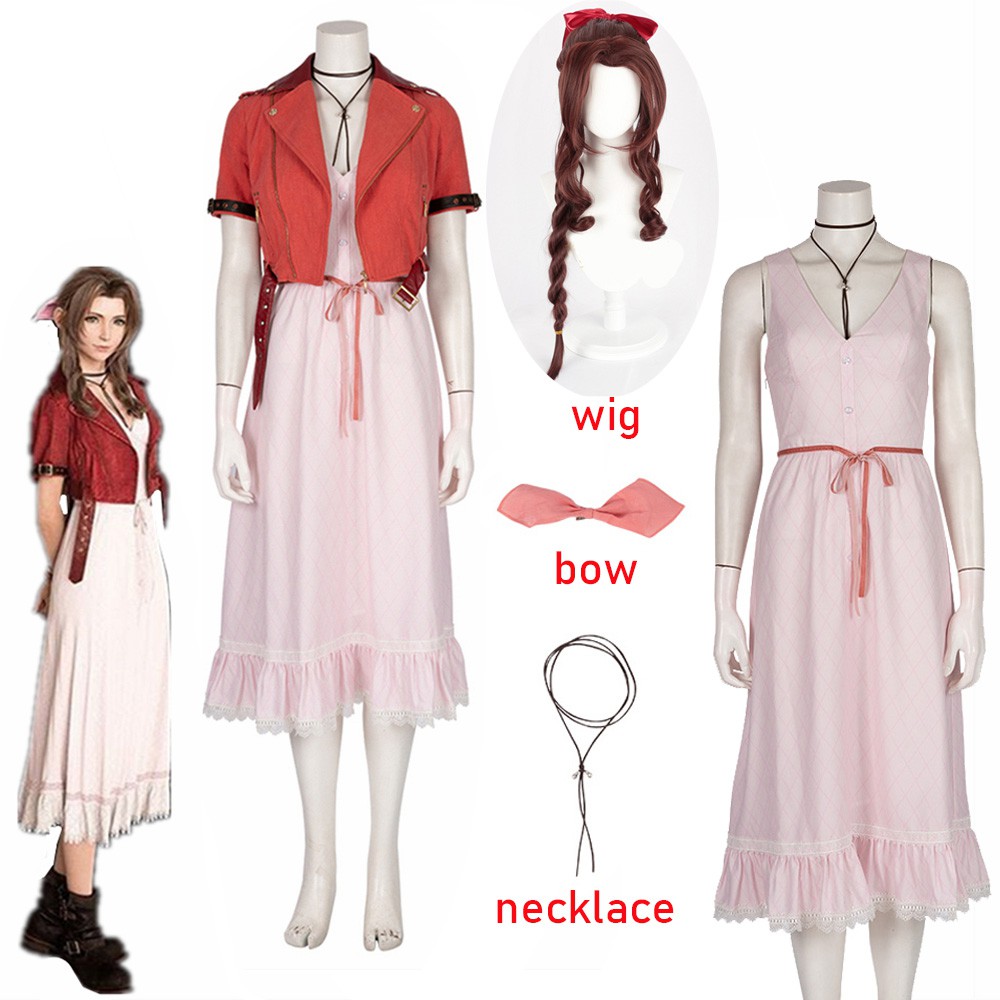 Women Girls Final Fantasy VII Aeris Cosplay FF7 Aerith Cosplay Costume ...