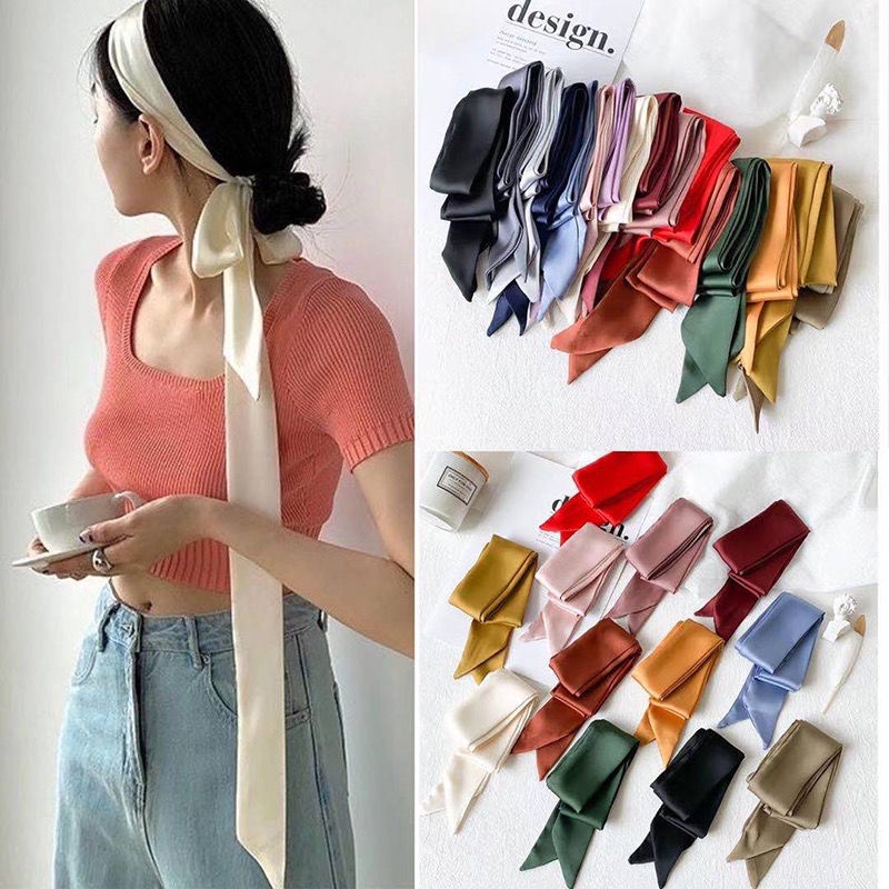 200CM Long Solid Color Scarf Multifunctional Scarf Hair Band Bag Scarf ...