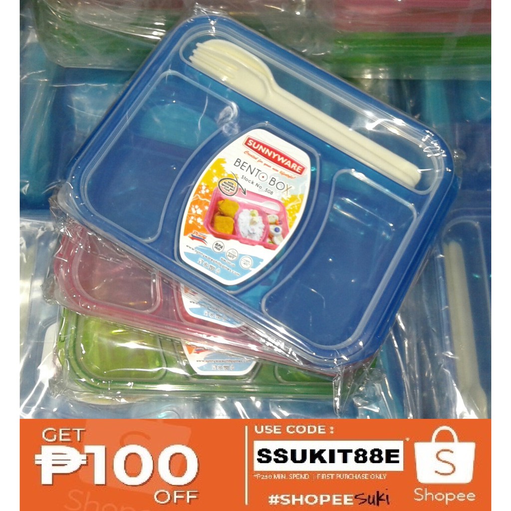 1pc Sunnyware 508 Bento Box /Lunch Box w/ Reusable Spoon & Fork ...