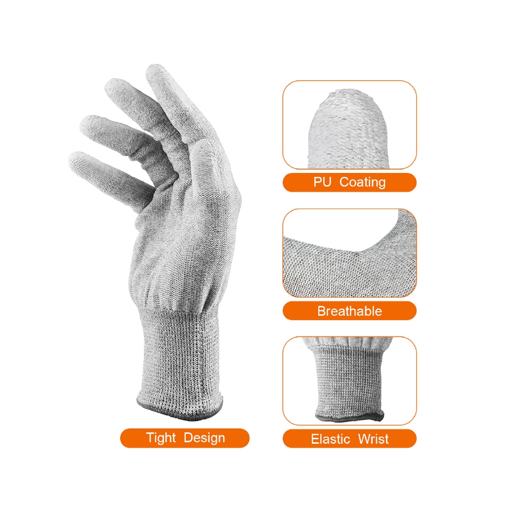 5 Pairs PU Anti-Static Gloves ESD Safety Anti-Slip Industrial Work PC ...