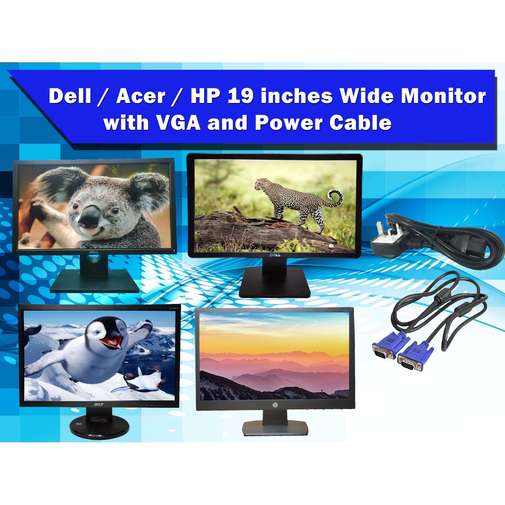 19 Inches LED Wide Screen Monitor Black with free Power Cable and VGA ...